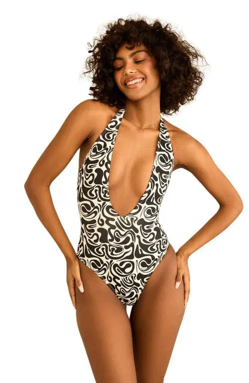 DIPPIN DAISY'S Cheryl Low Cut V-neck One-piece - Mustang Wave