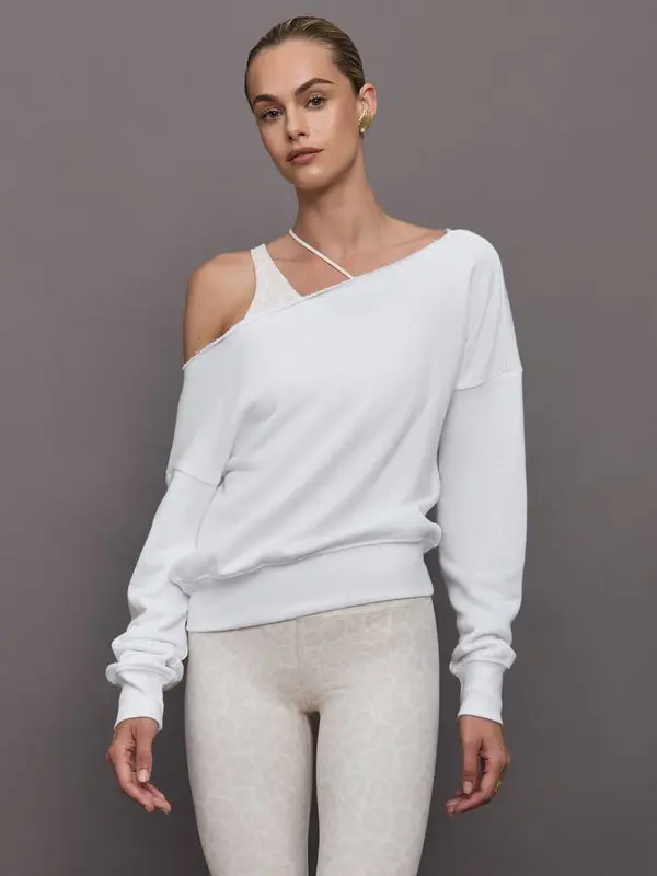 Carbon38 Off Shoulder French Terry Sweatshirt - White
