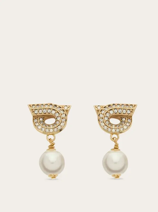 FERRAGAMO Gancini Pearl And Crystal Earrings - Gold