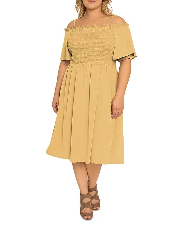 STANDARDS & PRACTICES Plus Smocked Midi Dress - Pale Banana