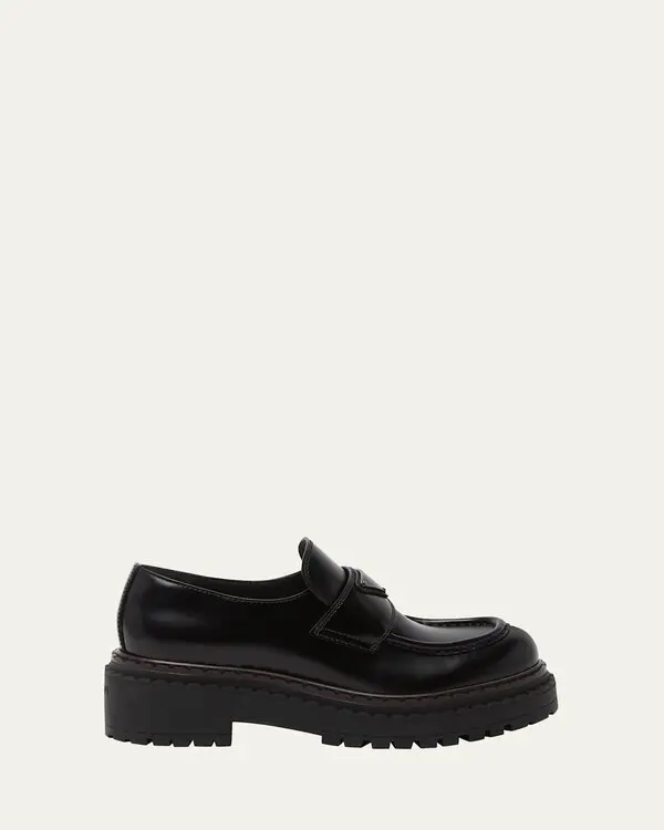 Prada Calfskin Platform Loafers - Nero