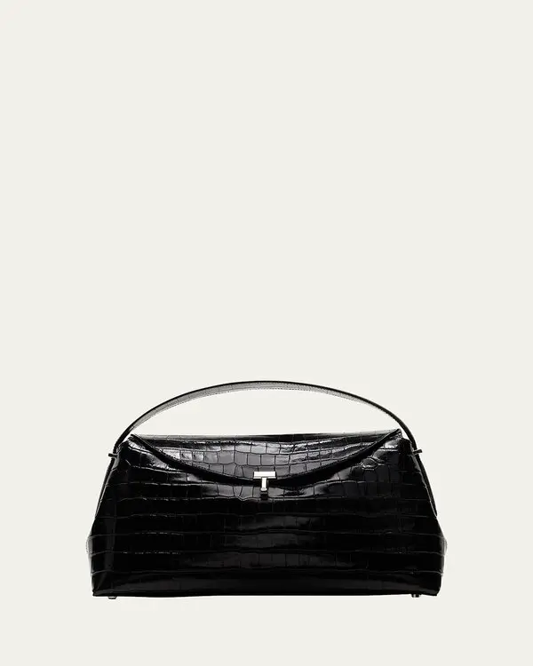 TOTÊME T-lock Croc-embossed Top-handle Bag - Dark Brown