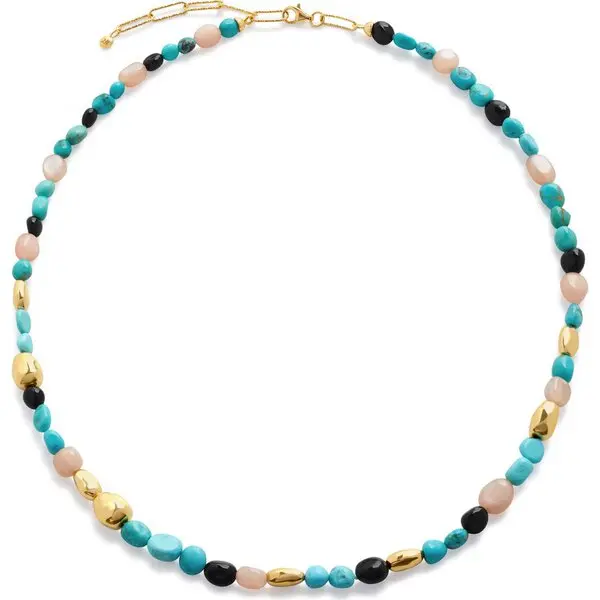 Monica Vinader Beaded Stone Necklace - 18ct Gold Vermeil/turquoise