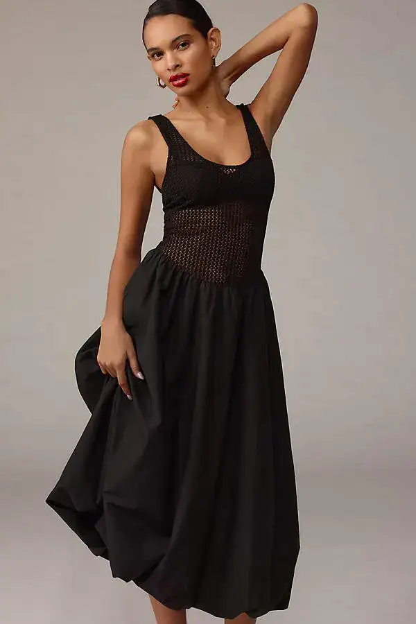 astr the label black midi dress Josie Off Shoulder Mesh Maxi Dress - Black main image 1