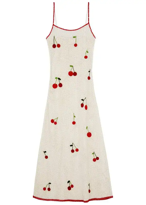 Leslie Amon Treasure Cherry Crochet Maxi Dress - White | Editorialist