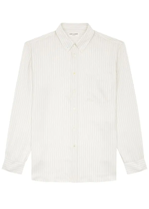 Saint Laurent Striped Silk Crepe De Chine Shirt - Beige