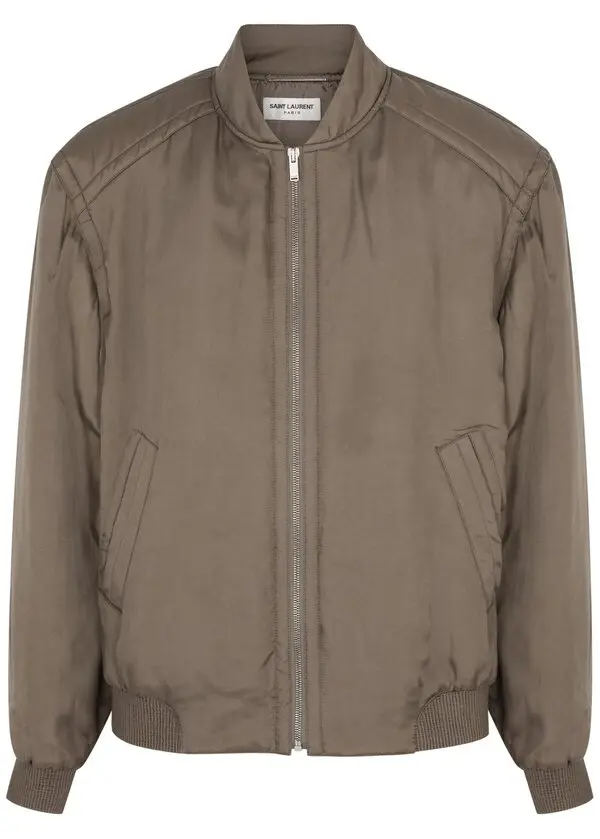 Saint Laurent Teddy Washed Satin Bomber Jacket - Khaki