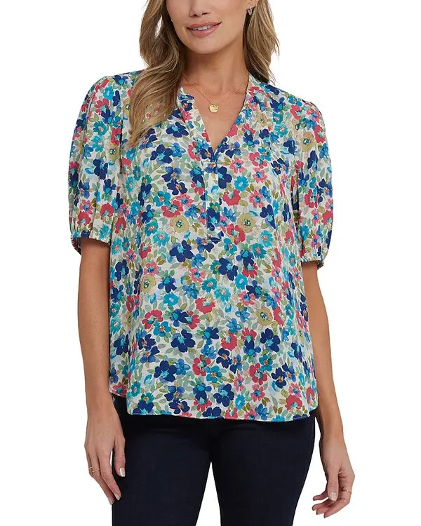 NYDJ Floral Split Neck Draped Top - Cala Gracio