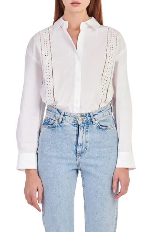 English Factory Eyelet Detail Cotton Button-up Shirt