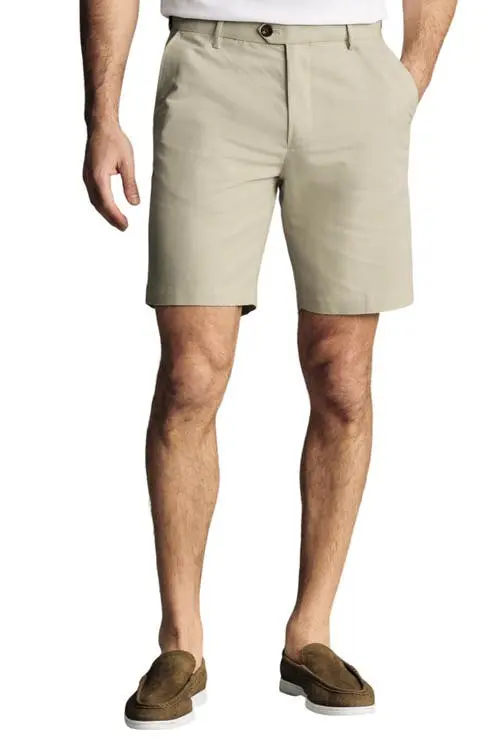 CHARLES TYRWHITT Cotton Linen Tapered Shorts - Stone