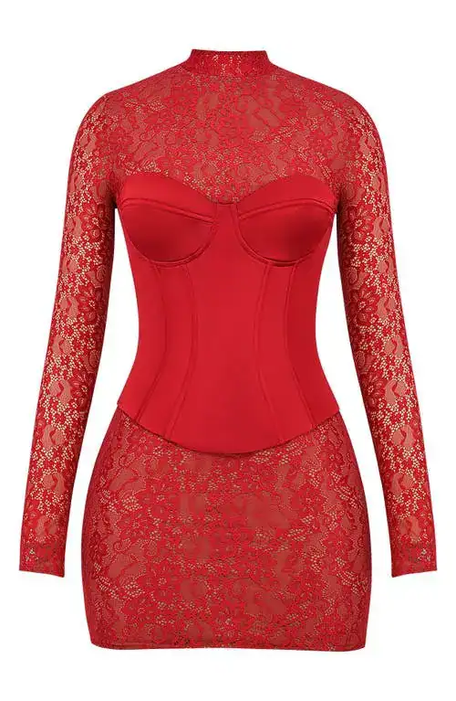 Mistress Rocks Long Sleeve Lace & Satin Corset Mini Dress In Cranberry -  80% Off | Editorialist