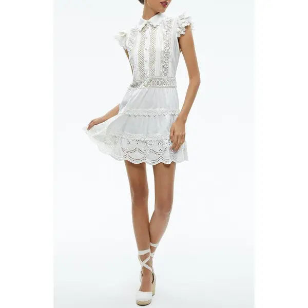 Alice + Olivia Meeko Embroidered Eyelet Cotton Minidress