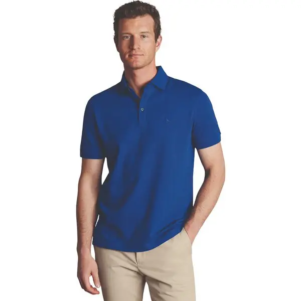 CHARLES TYRWHITT Solid Short Sleeve Cotton Tyrwhitt Pique Polo - Cobalt Blue