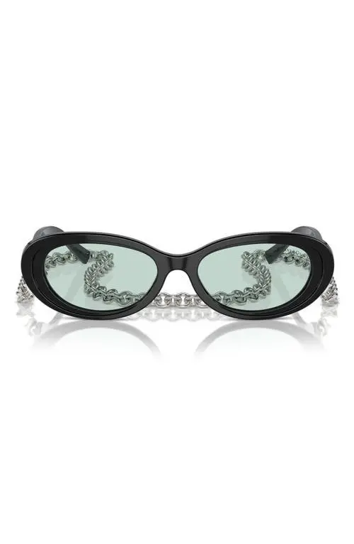 Tiffany & Co. 54mm Oval Sunglasses With Chain - Black