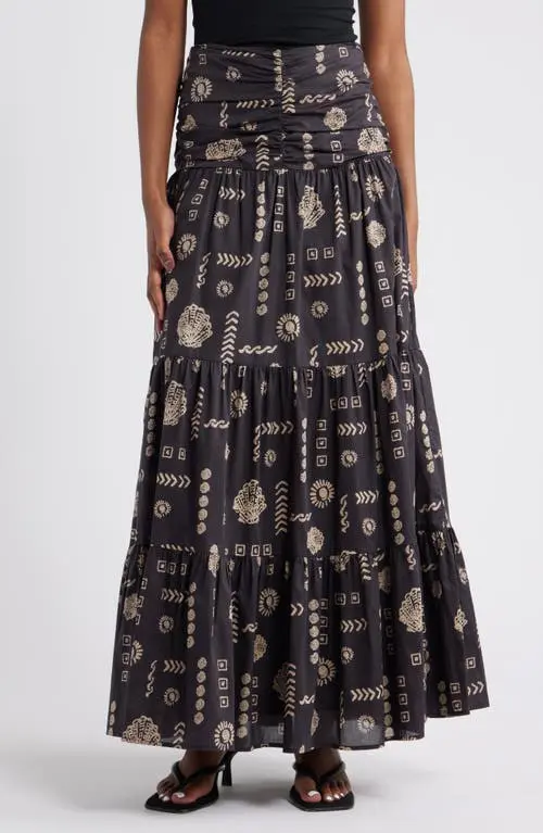 Rails Agatha Floral Tiered Cotton Maxi Skirt - Beach Shells