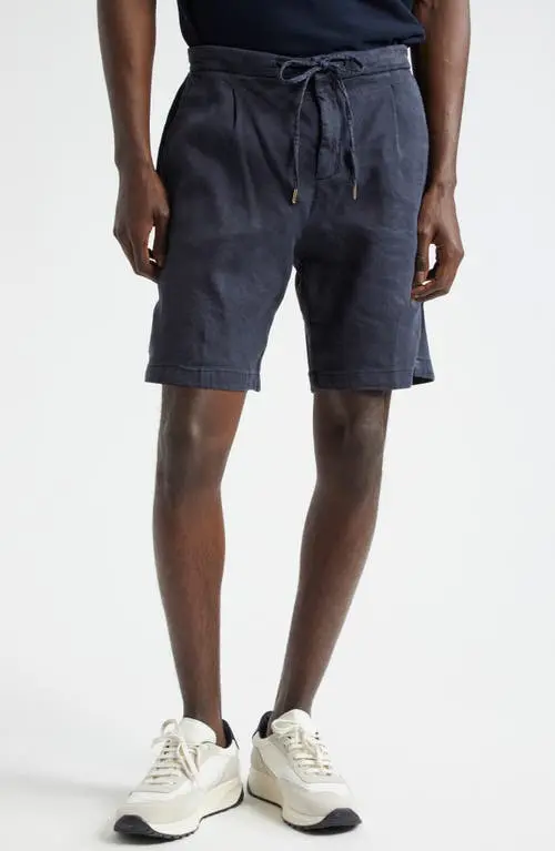 Thom Sweeney Pleated Stretch Linen & Cotton Jersey Shorts - Navy