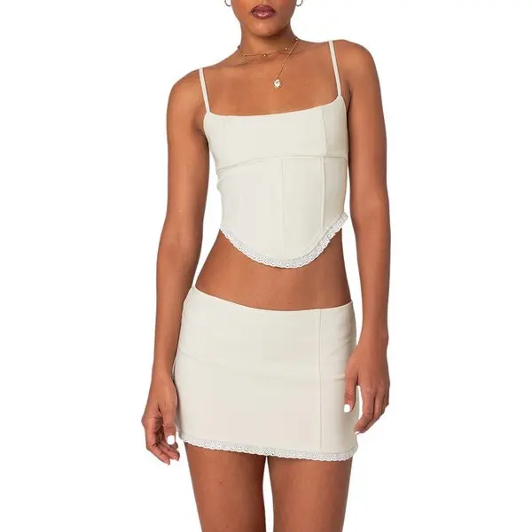 EDIKTED Thora Lace-up Back Corset Top - Cream