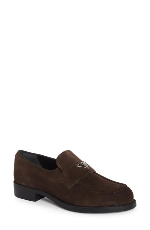 Prada Triangle Logo Suede Loafer - Moro
