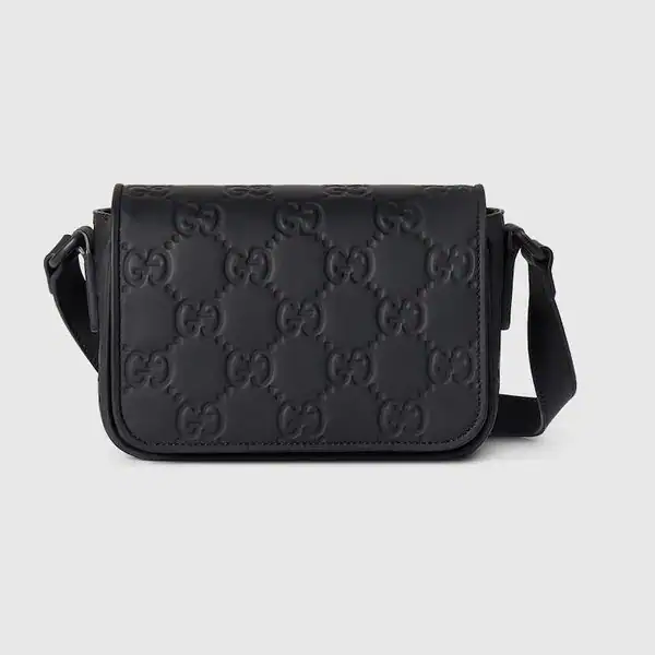 Gucci Gg Rubber-Effect Mini Messenger Bag Black Editorialist