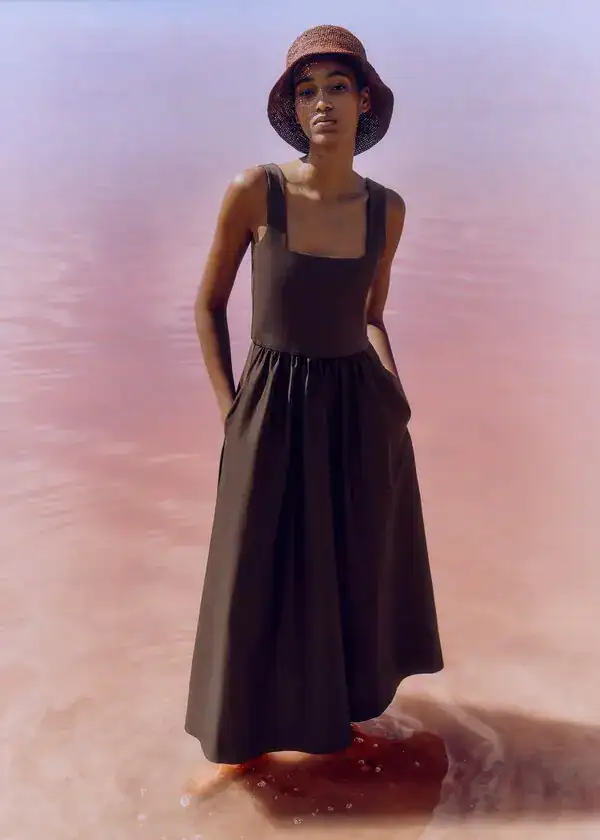 Me+Em Mixed Media Square Neck Maxi Dress - Dark Chocolate Brown |  Editorialist
