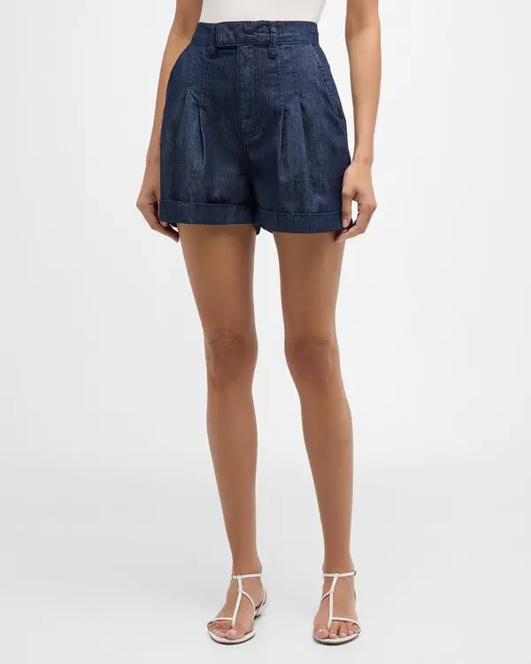White Pleated Cuffed Shorts main image 1