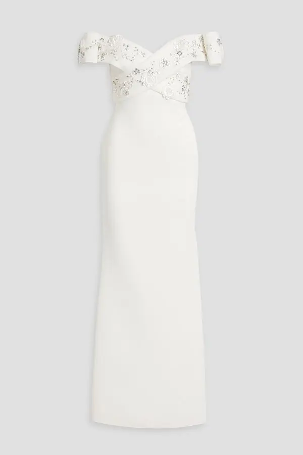 Badgley Mischka Off-the-shoulder Embellished Gown
