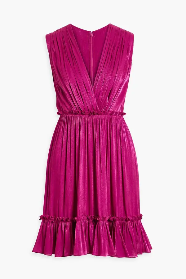 Costarellos Ruffled Satin-jacquard Mini Dress - Magenta