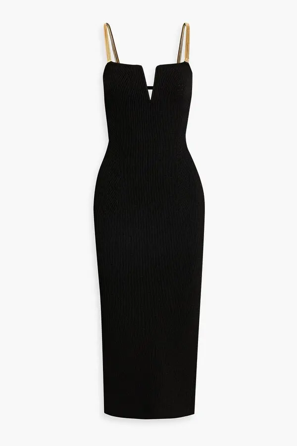 Galvan Ophelia Chain-Embellished Ribbed-Knit Midi Dress In Black - 75% Off  | Editorialist