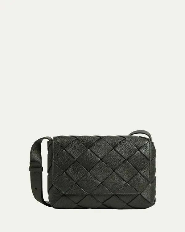 Bottega Veneta Small Intreccio Leather Messenger Bag - Drizzle-silver