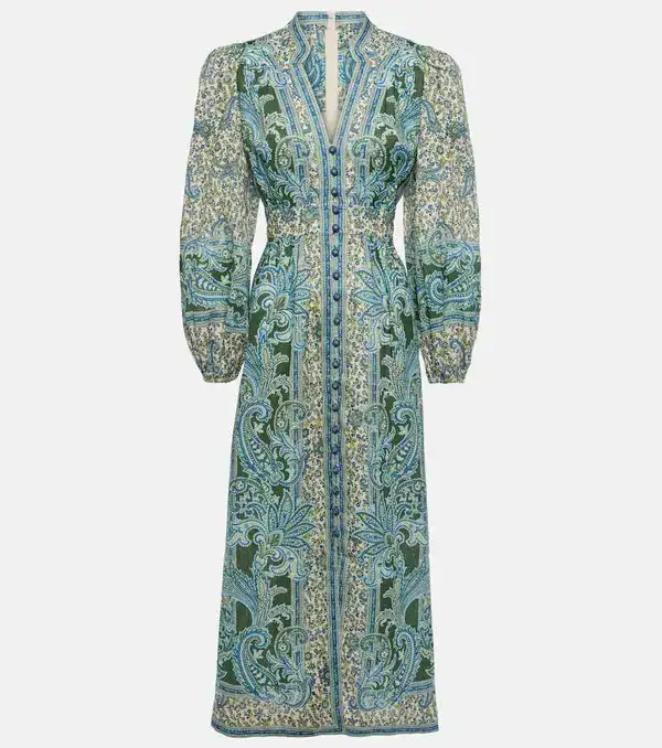 Zimmermann Ottie Plunge Paisley Linen Midi Dress In Blue - 20% Off |  Editorialist