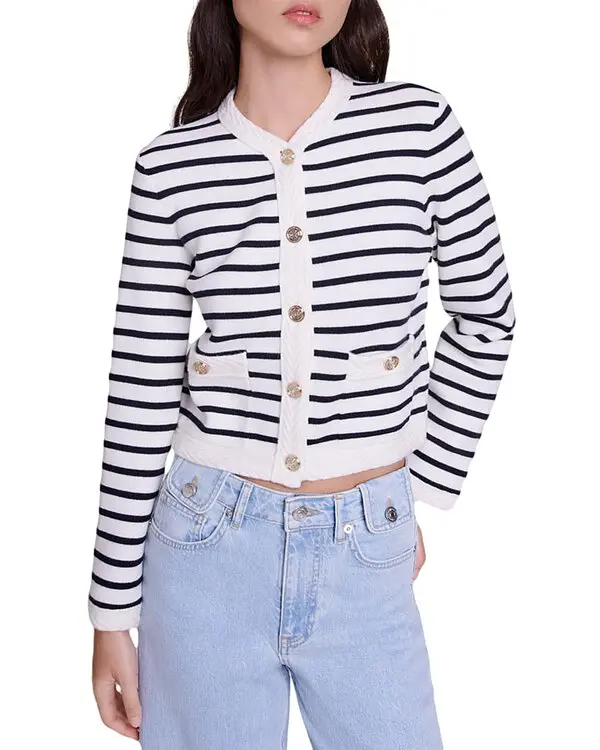 Maje Maracasse Button-front Cardigan - Navy Ecru