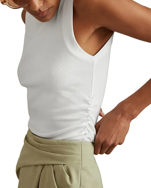 REISS Ruched Ribbed Tank Top - White