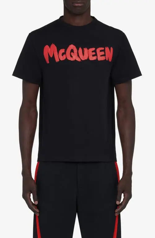 Alexander Mcqueen Graffiti Logo Graphic T-Shirt In Black/Red 65