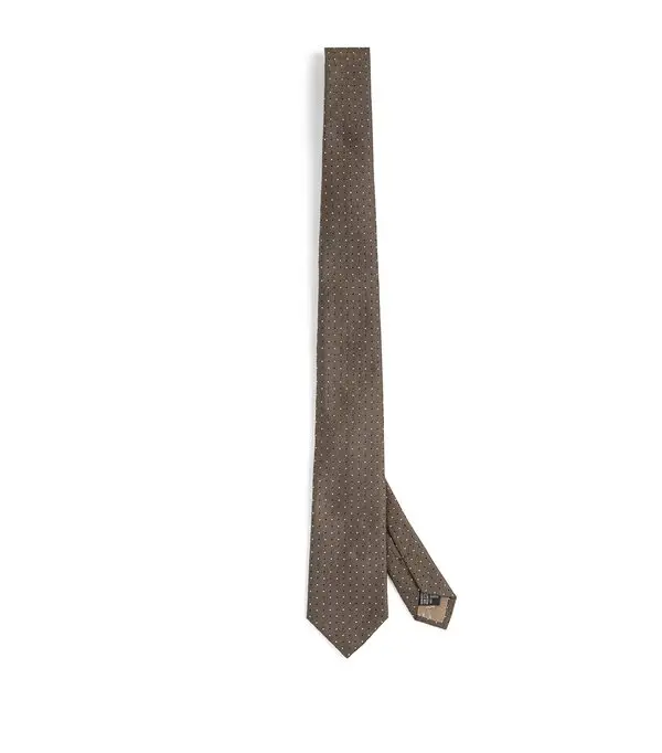 Emporio Armani Silk Woven Dotted Neck Tie - White