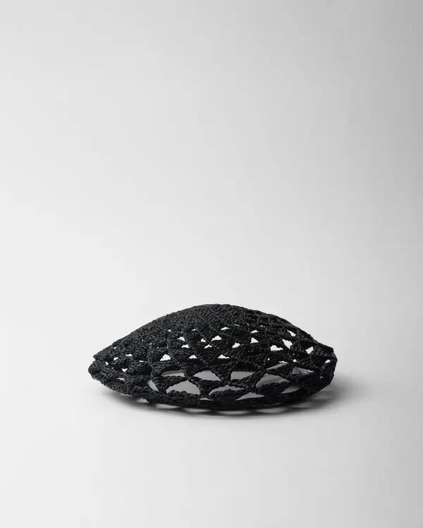 Prada Crochet Beret - Black/tan