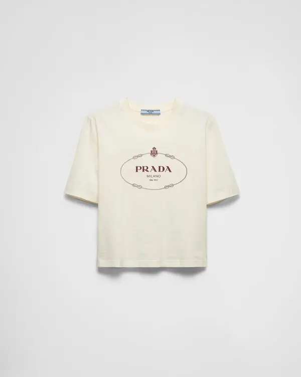 Prada Printed Jersey T-Shirt - Ivory/Garnet | Editorialist