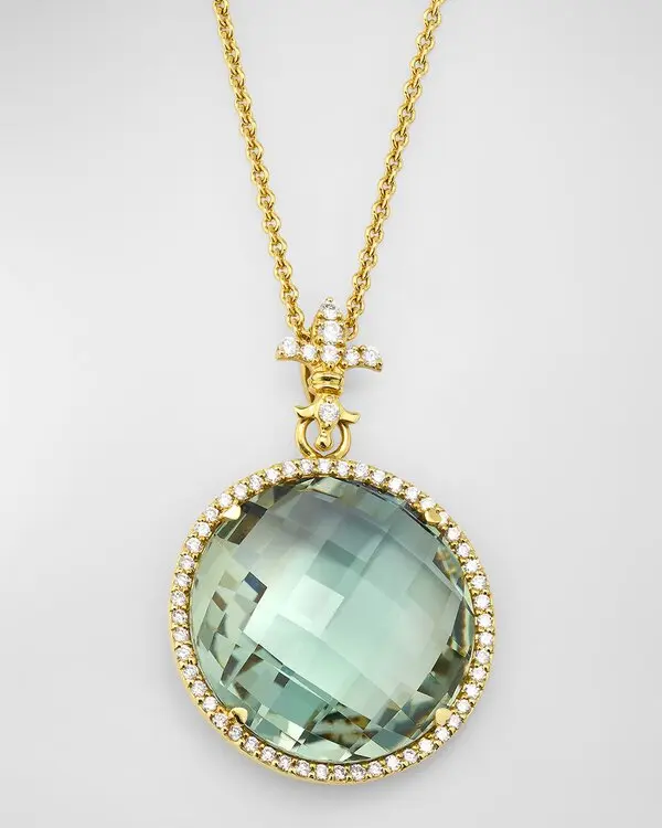 LISA NIK Rocks 18k Yellow Gold & Diamond Pendant Necklace - Green Quartz