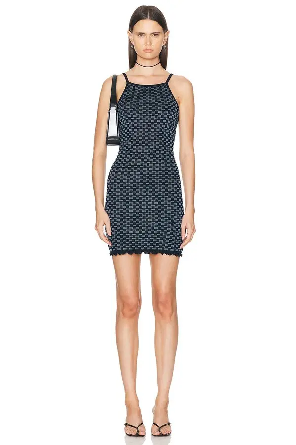 Guest In Residence Checker Tank Dress - Midnight & Denim Blue