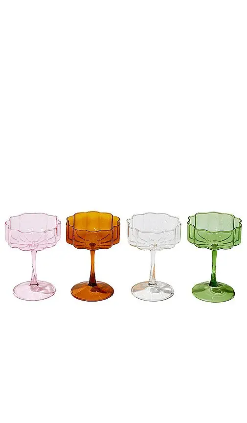 FAZEEK Wave Coupe Glass Set Of 4 In Green