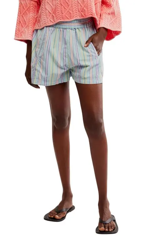 Free People Stripe Cotton Pull-on Shorts - Sky Blue Combo