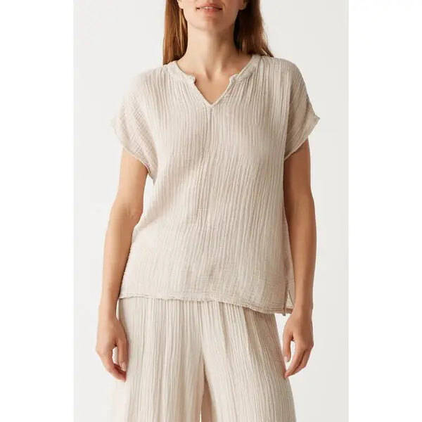 Michael Stars Naomi Split Neck Gauze Top - Cement
