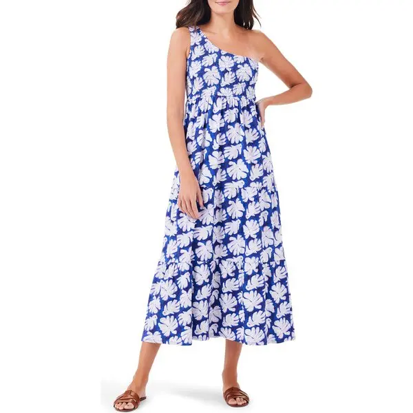 NIC+ZOE Shadow Palm One-shoulder Midi Dress