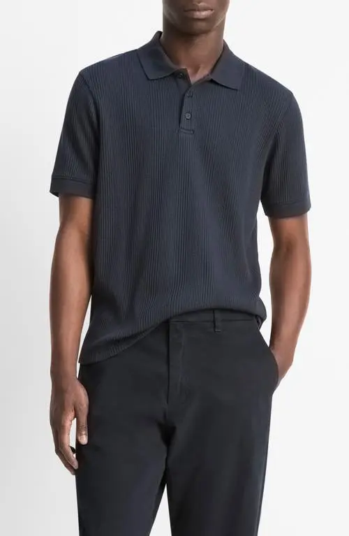 Vince Textured Stretch Cotton Polo - Coastal Blue