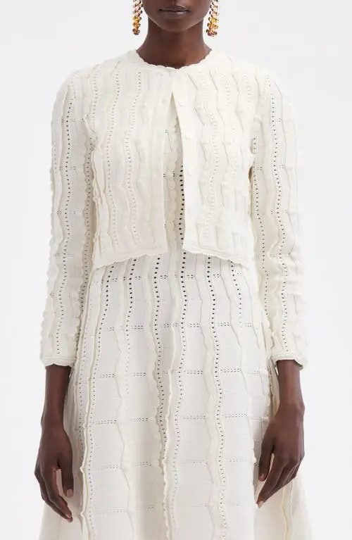 Oscar De La Renta Wavy Stitch Crop Cardigan