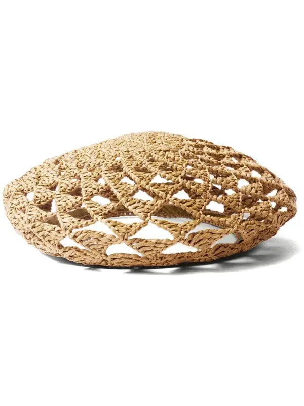 Prada Woven Raffia Beret - Neutrals