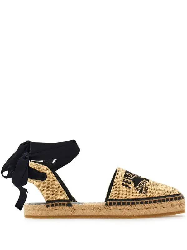 FERRAGAMO Logo-embroidered Raffia Espadrilles - Neutrals