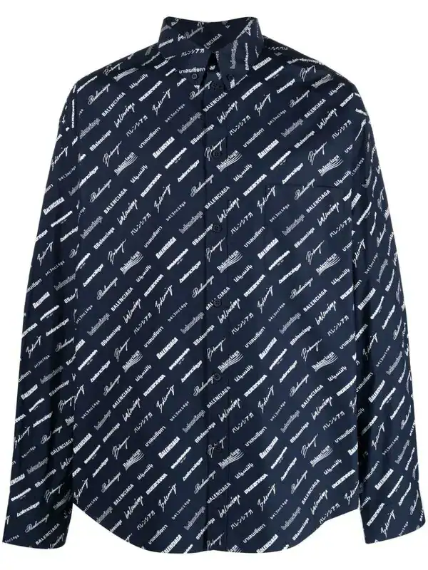 balenciaga logo dress shirt Balenciaga Unisex Monogram Longsleeve Button Up Shirt Size 38