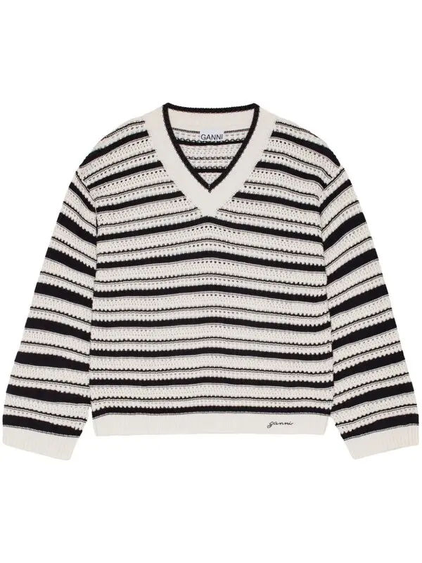 GANNI Striped Open-knit Jumper - White