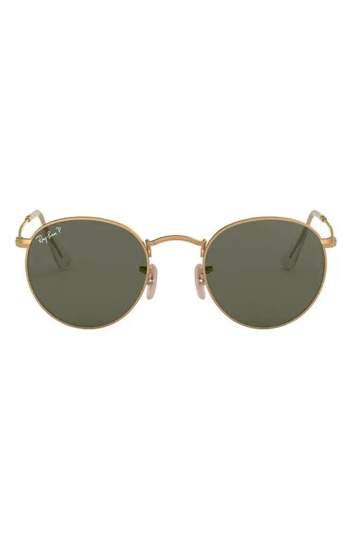 Ray-ban 50mm Polarized Round Sunglasses - Gold/green Solid
