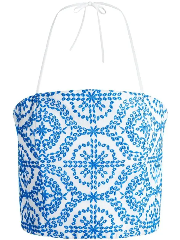 Alice + Olivia Ceresi Embroidered Halterneck Top